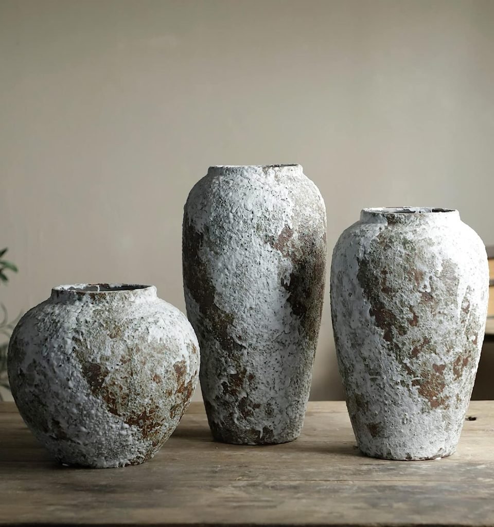 Goodsright Decor Rustic Ceramic Circular Flower Vase, Vintage Floor ...